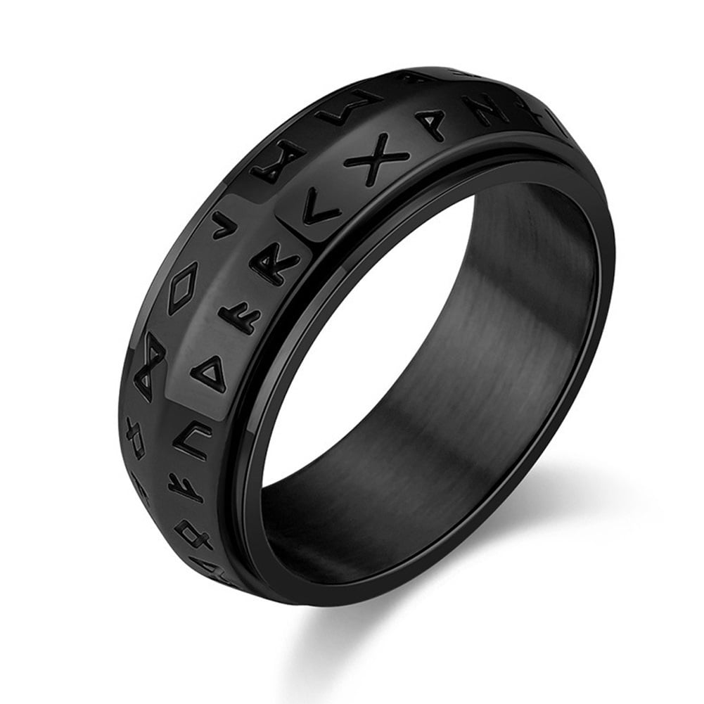 Viking Rune Rotating Ring, Nordic Viking Runes Stainless Steel Spinner ...