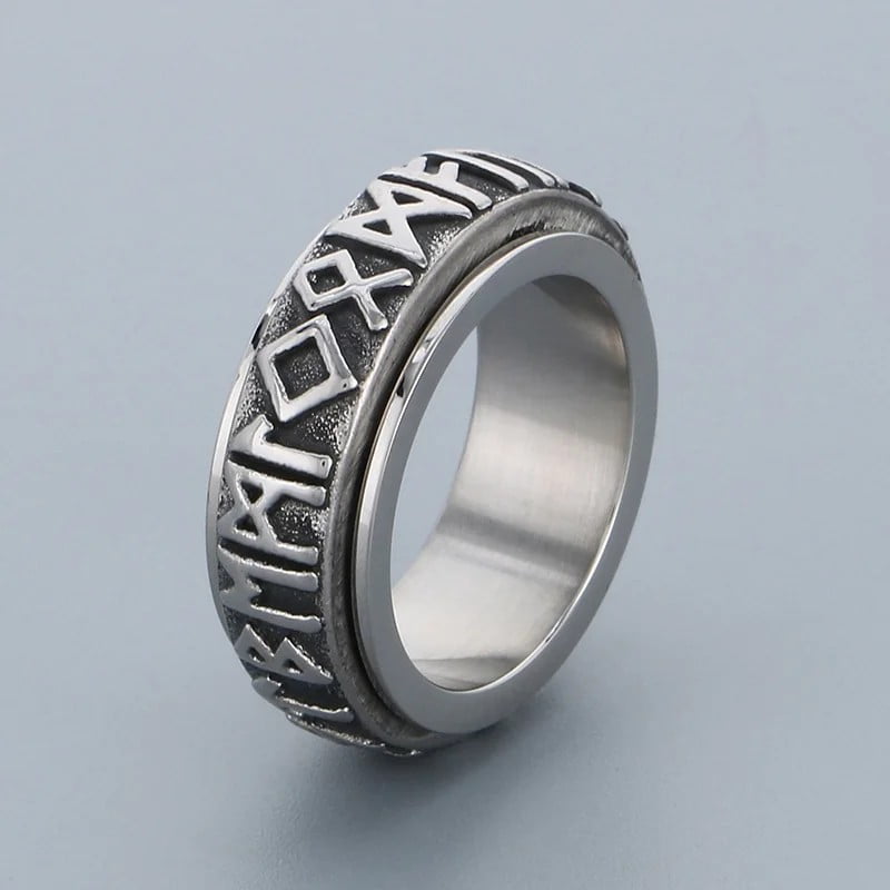Viking Runes 14K Yellow Gold Rings Vintage Band for Men Nordic Spinner ...