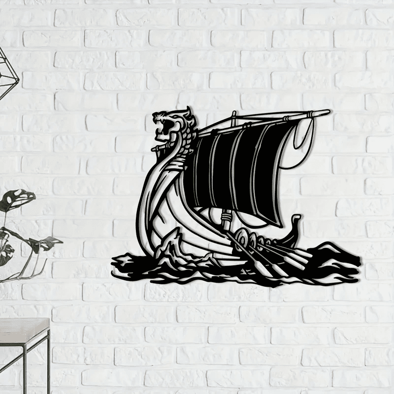 Viking Ship Metal Wall Art Decor, Nordic Mythology Vegvisir Compass ...