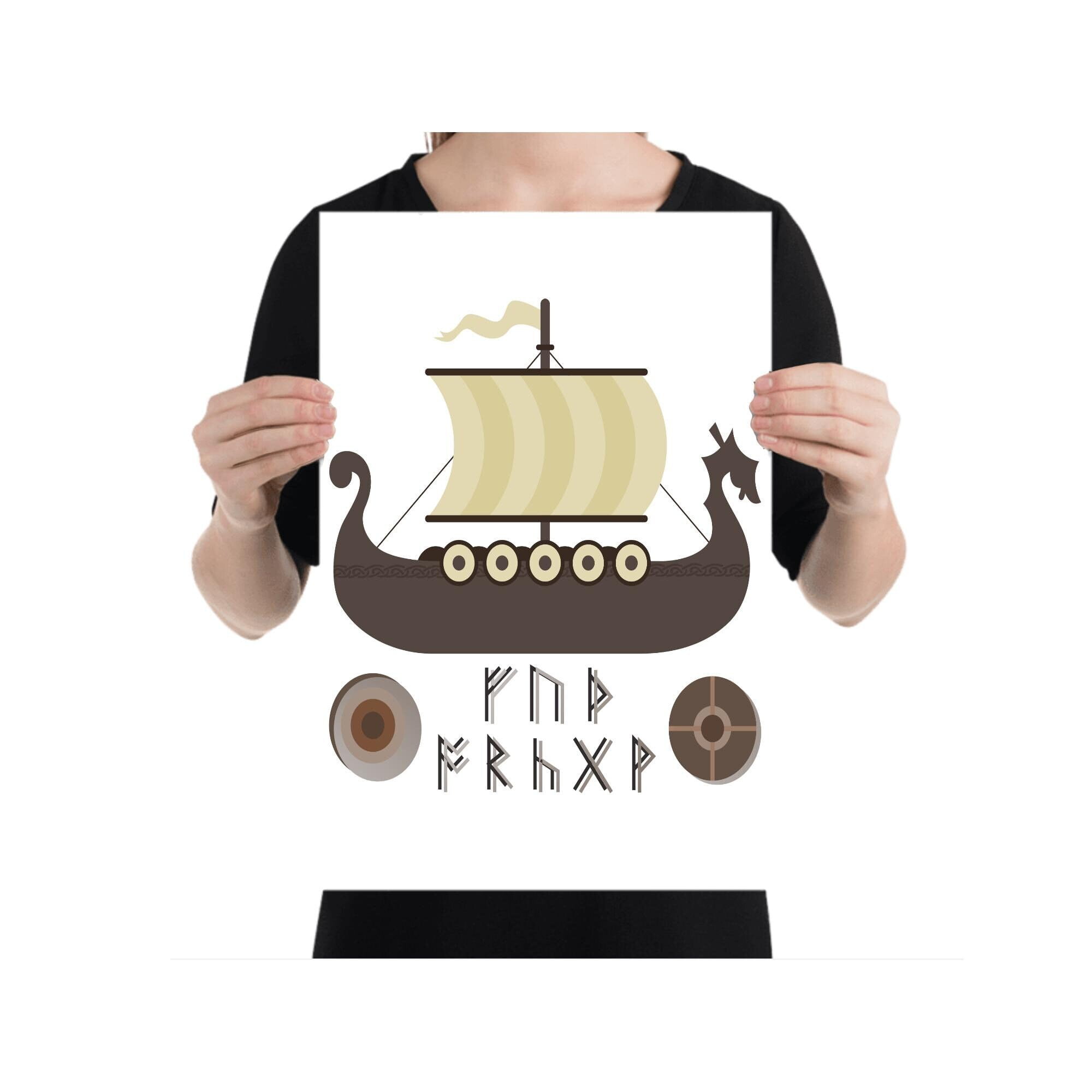 Viking Ship Rune Poster - Norse Mythology Wall Art for Nordic Decor ...