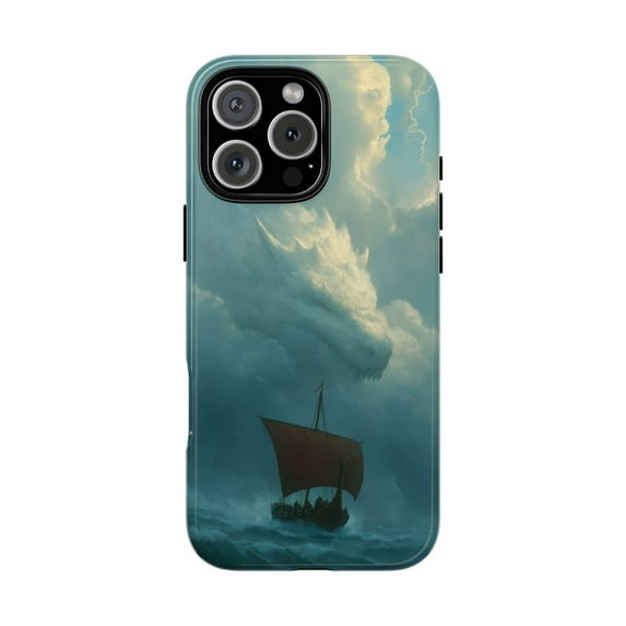 Viking Ship Sailing with Dragon Clouds Ocean Fantasy Art Case for iPhone 17 to 11 Pro Max ...