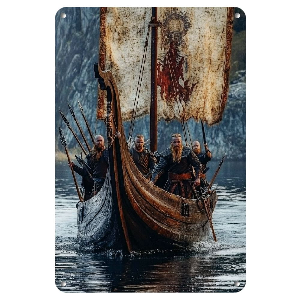 Viking Ship Warriors Metal Tin Sign Wall Art - 1 Piece Iron Decorative ...
