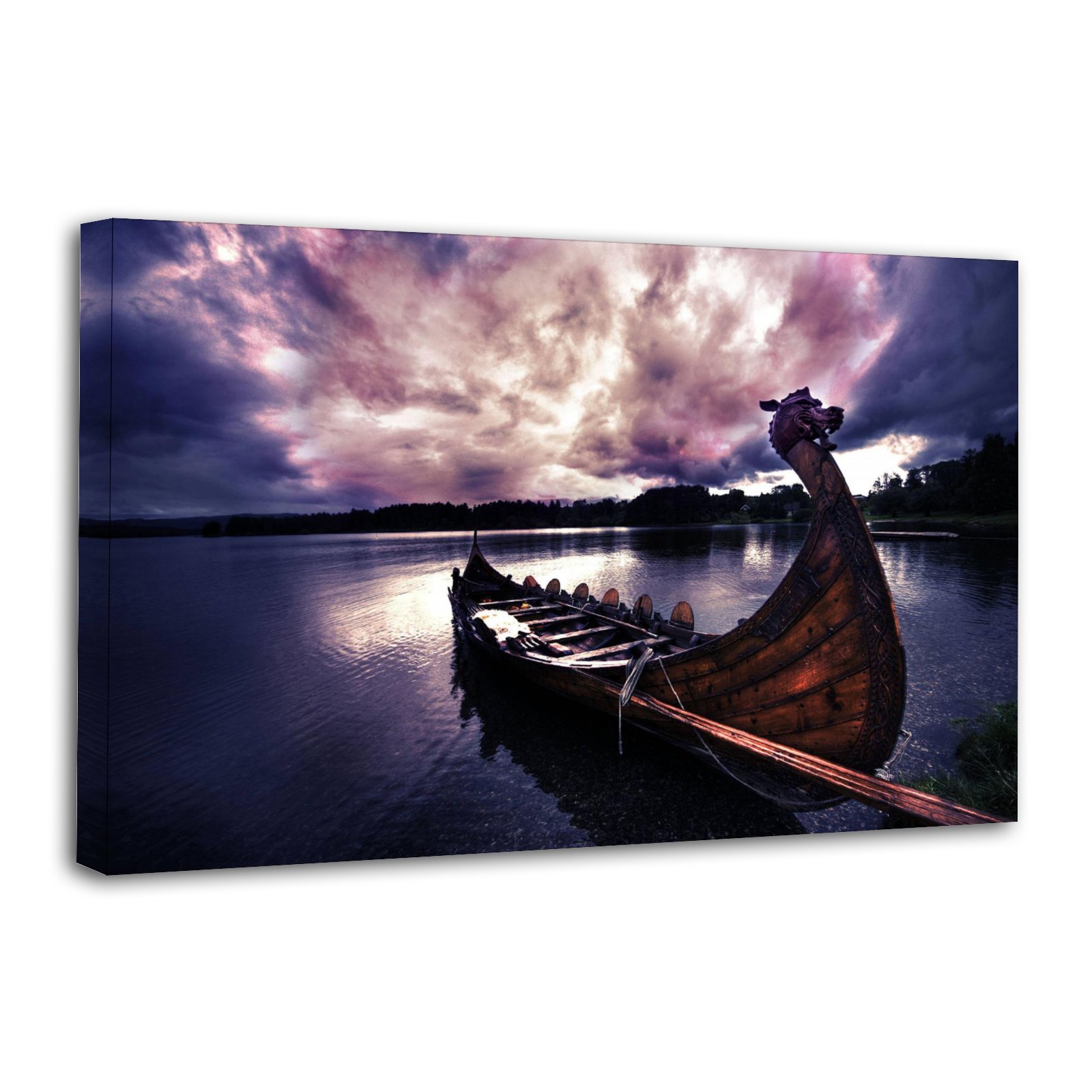 Viking Ship in Misty Fjord Print Photo Art Painting Canvas Poster Home ...