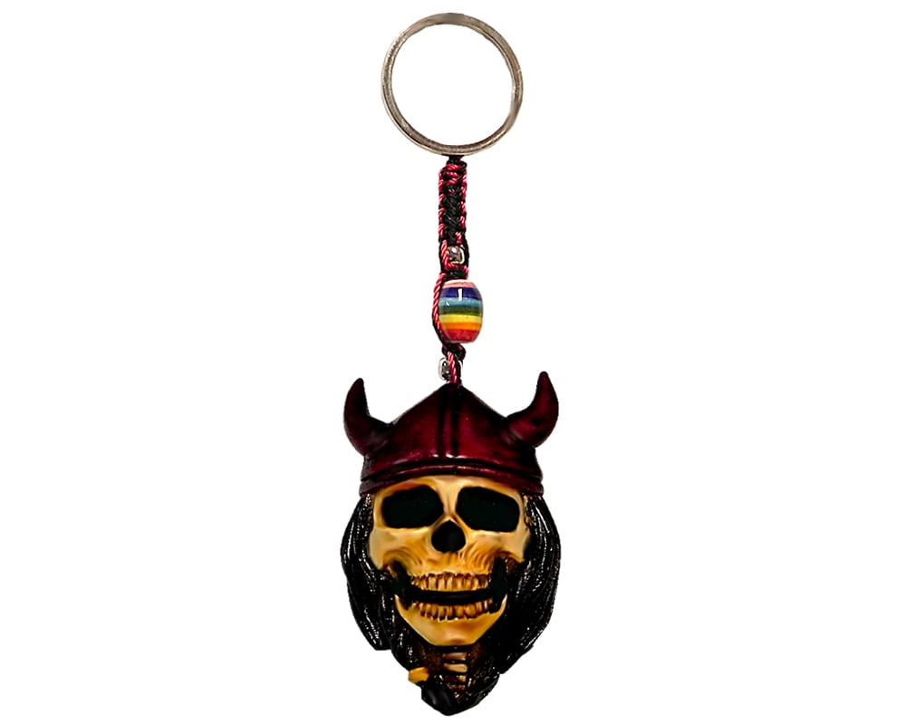 Viking Skull Horror 3D Figurine Keychain Multicolored Macramé Metal ...