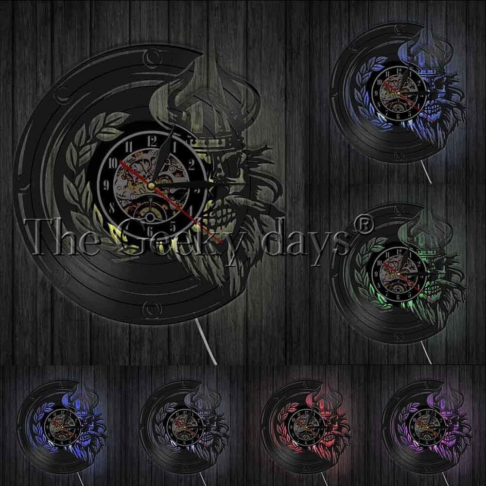 Viking Skull Wall Art Wall Clock Skull Helmet Horns Norway Sea Sailing ...