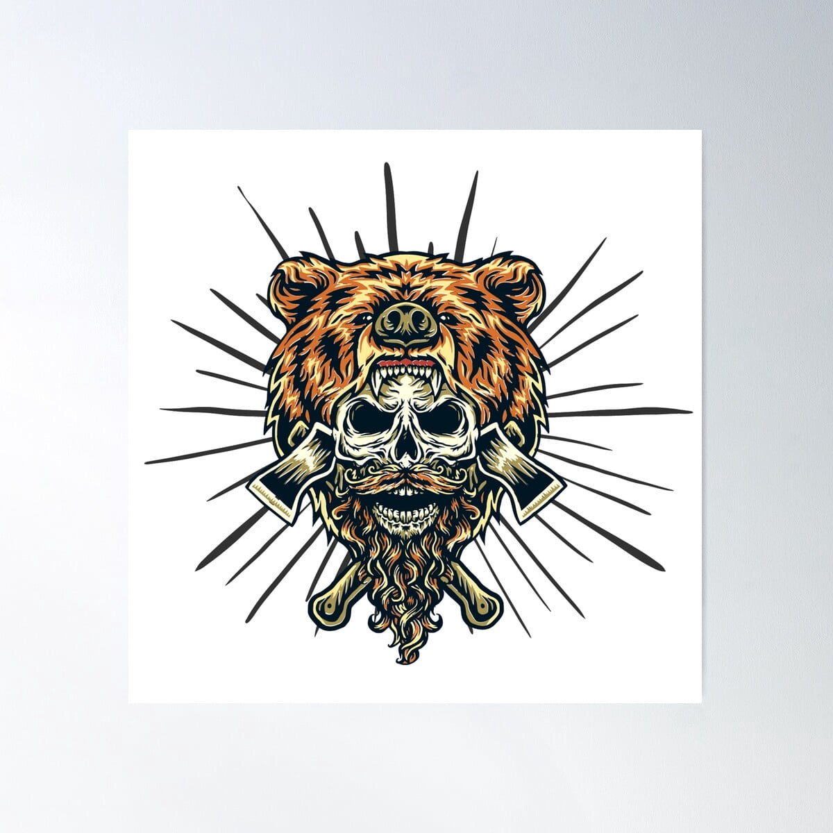 Viking Skull With Grizzly Bear Skin Poster Wall Art, Modern Wall Decor ...