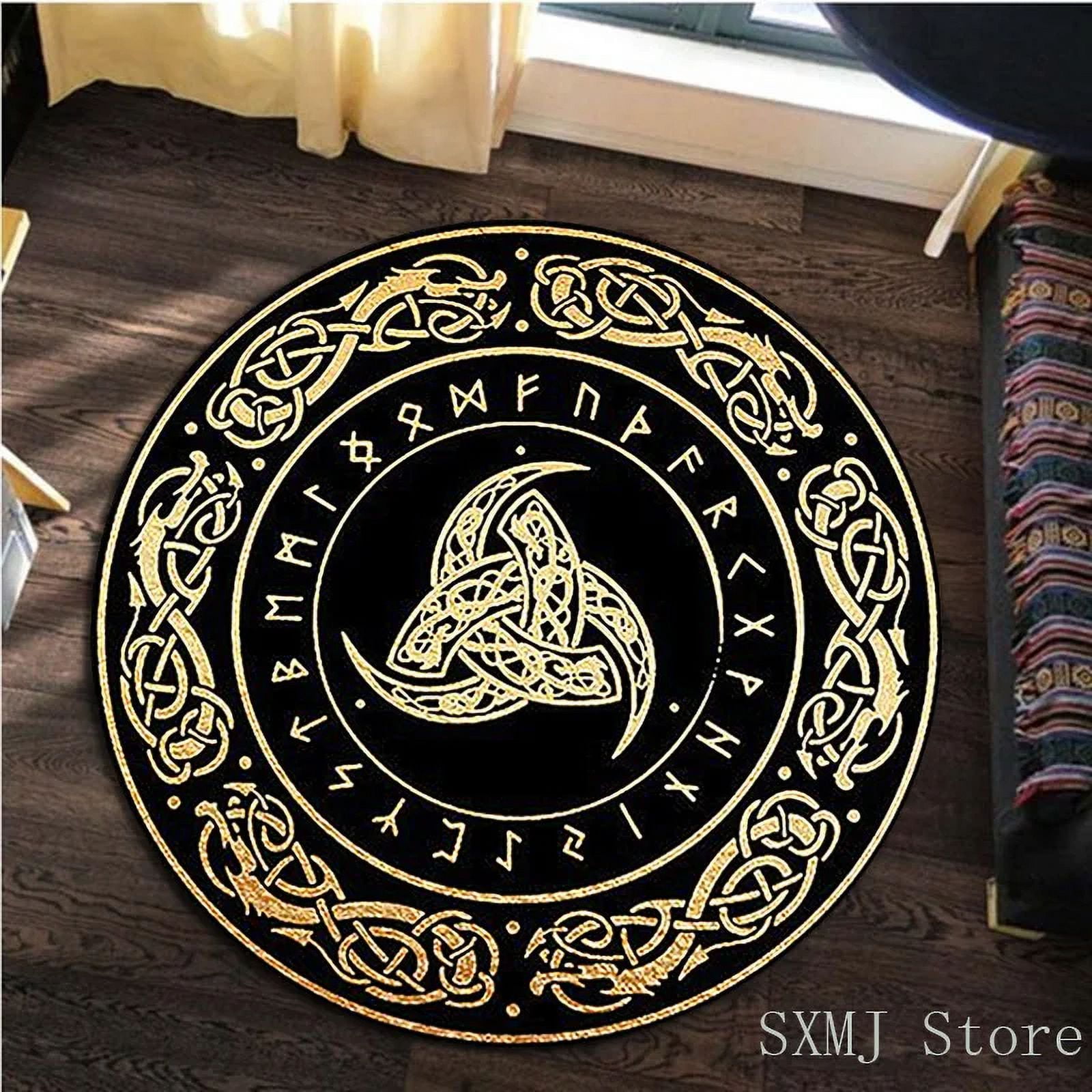 Viking Symbol Rune Round Carpet Area Rug Side Table Sofa Foot Pad Floor ...