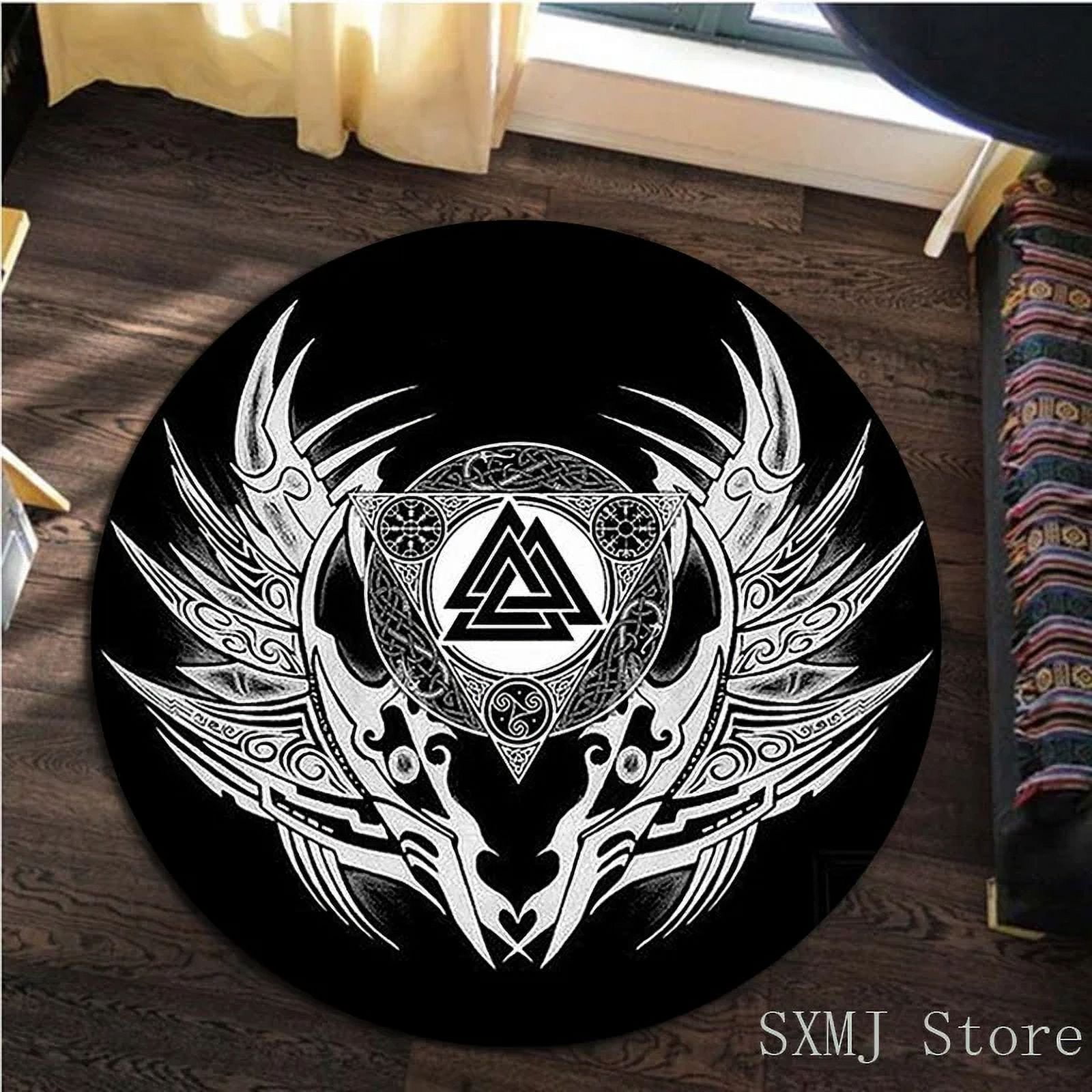 Viking Symbol Rune Round Carpet Area Rug Side Table Sofa Foot Pad Floor ...