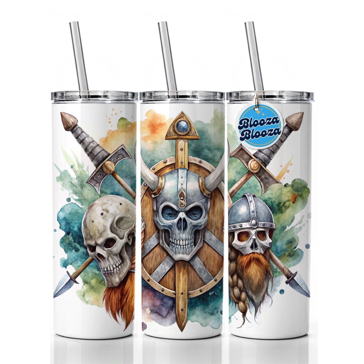 Viking Symbols Shields Swords Skulls Watercolor 20oz Insulated Water ...