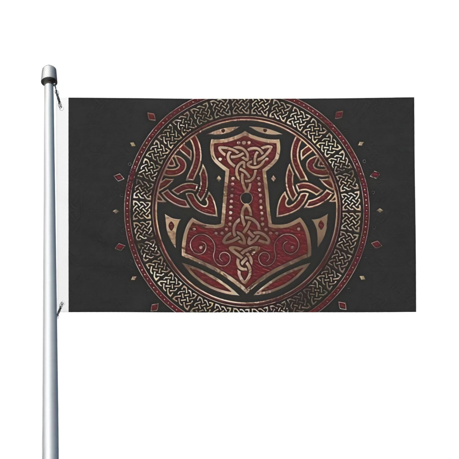 Viking Thor's Hammer Flag Banner Rune Norse Mythology Decoration Double ...