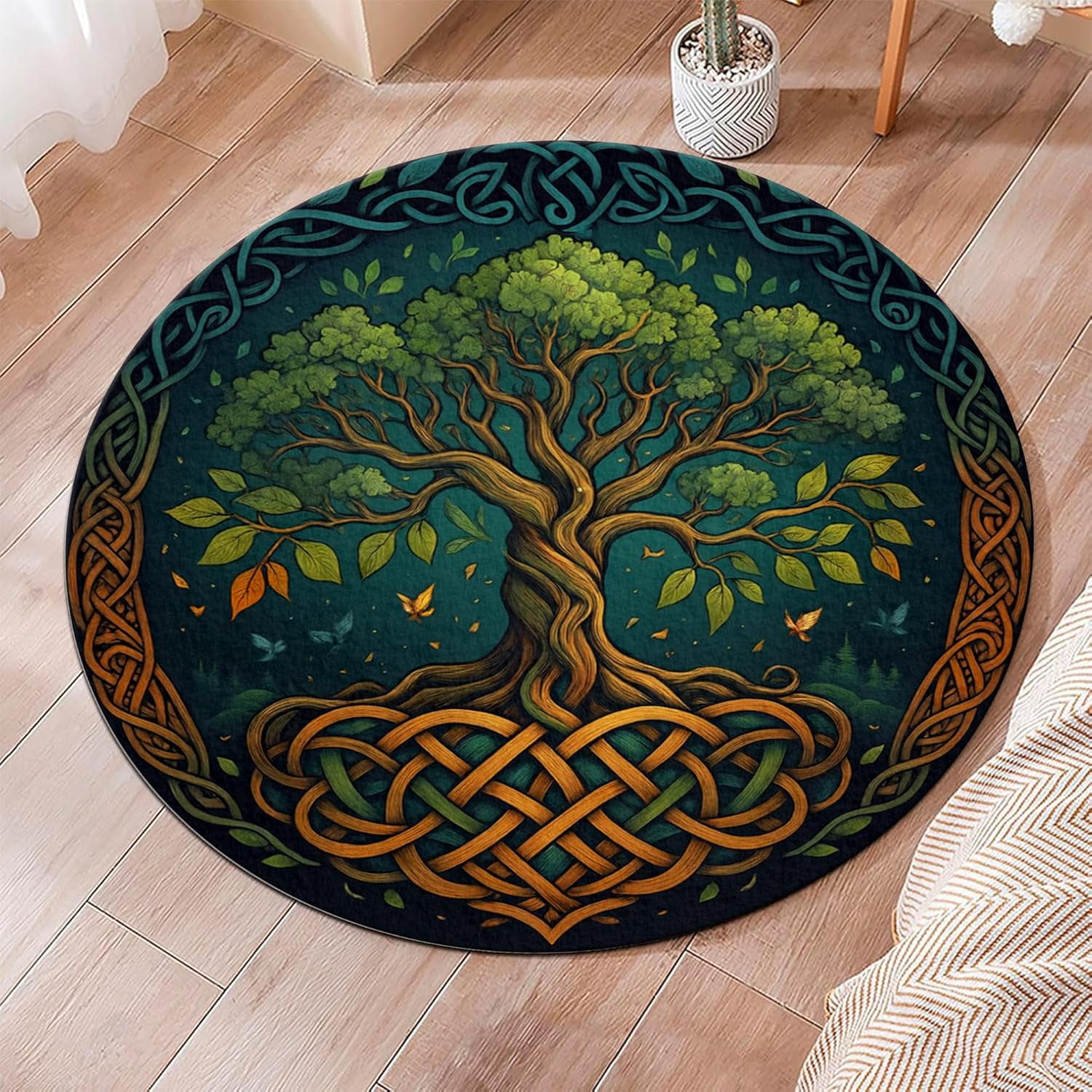 Viking Tree of Life Celtic Round Rug, Norse symbol circle carpet for ...