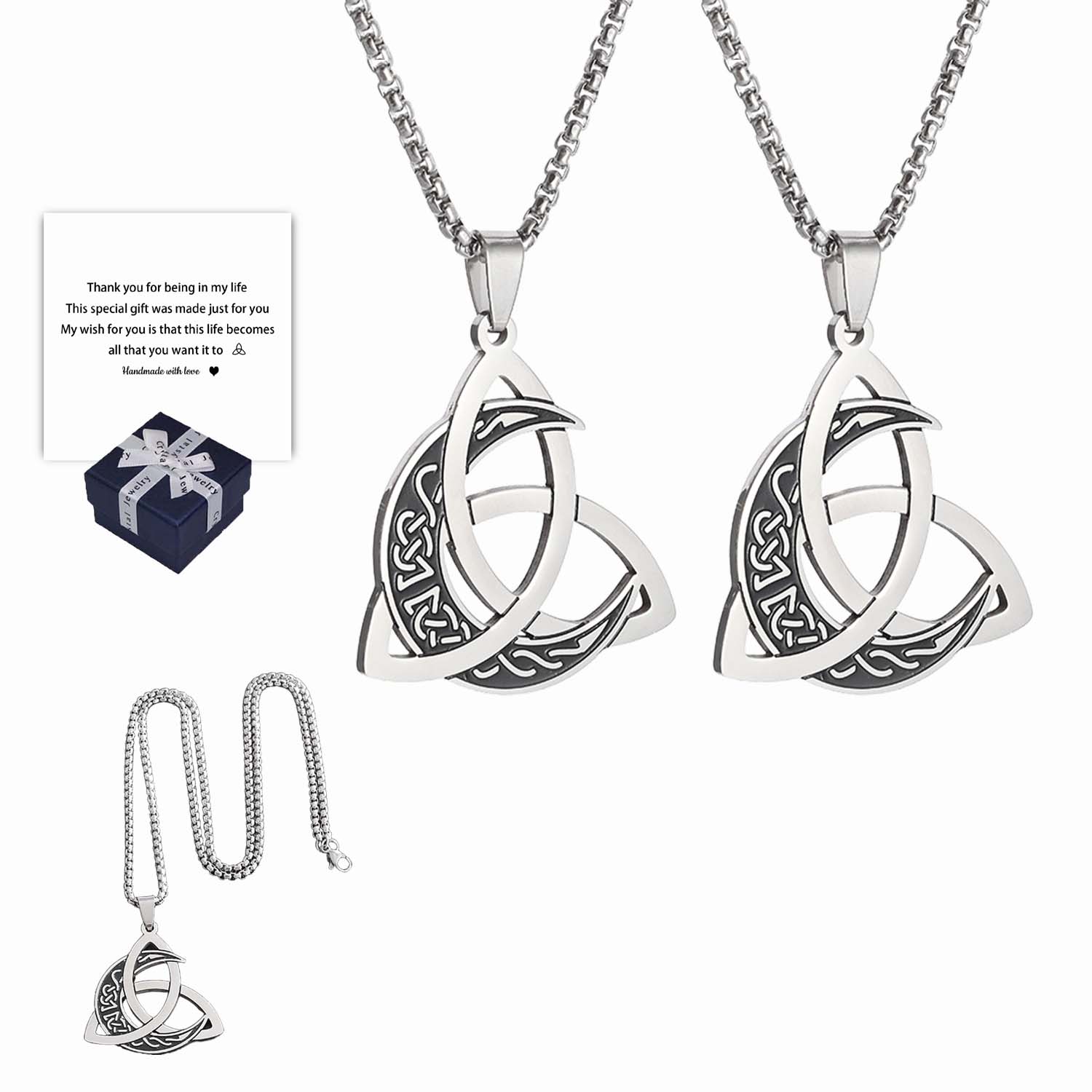 Viking Trinity Knot & Moon Necklace, Detailtion Viking Trinity Knot ...