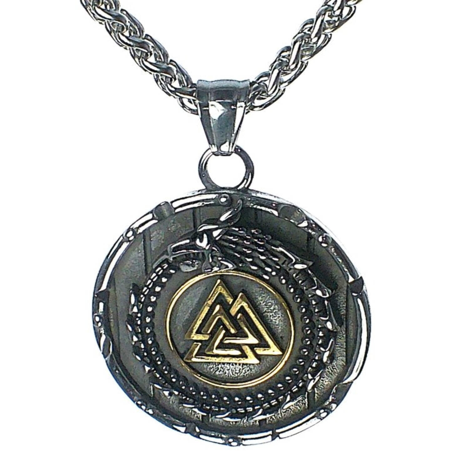 Viking Valknut Necklace Stainless Steel Norse Nidhogg Serpent Pendant ...