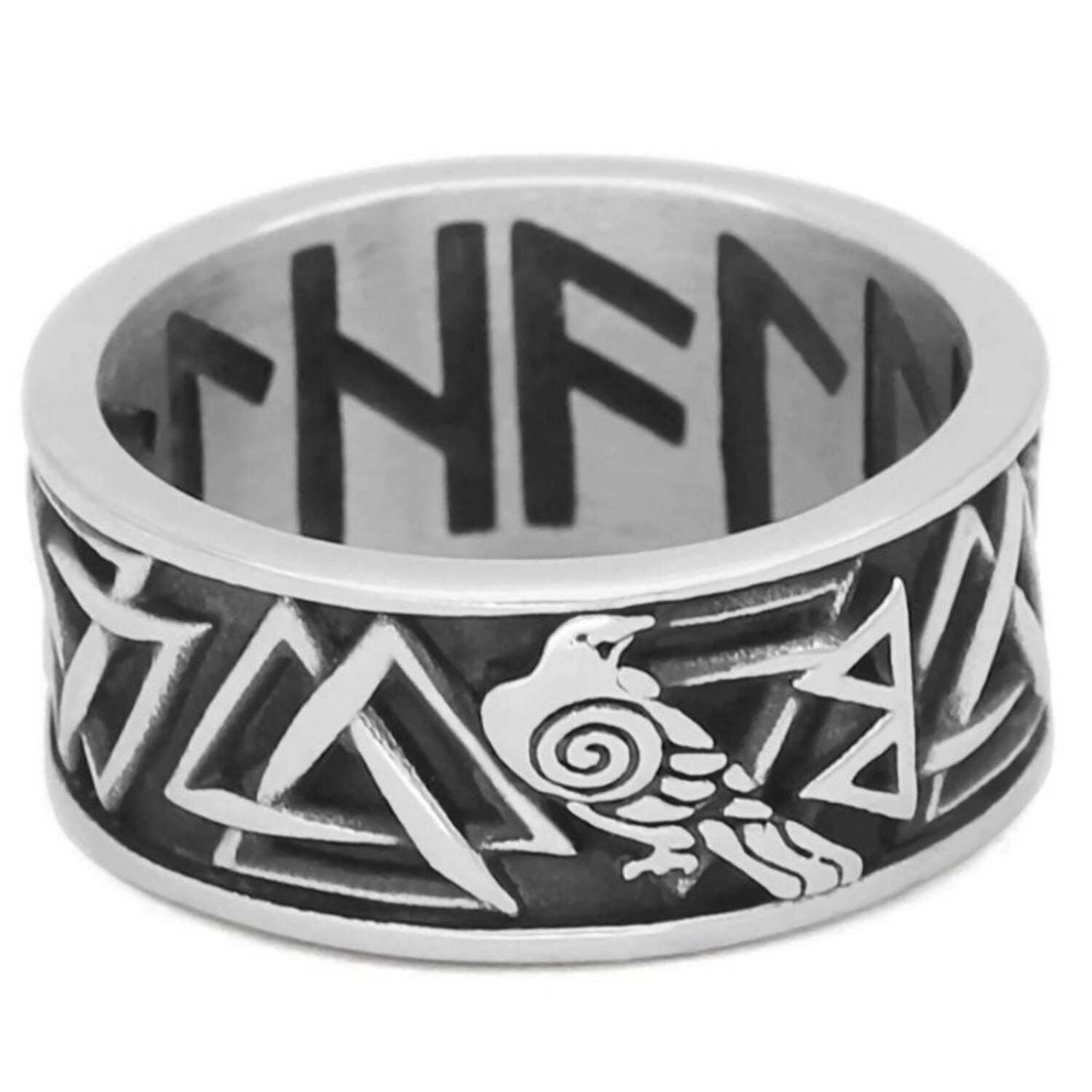 Viking Valknut Ring Stainless Steel Norse Odins Raven Rune Band ...