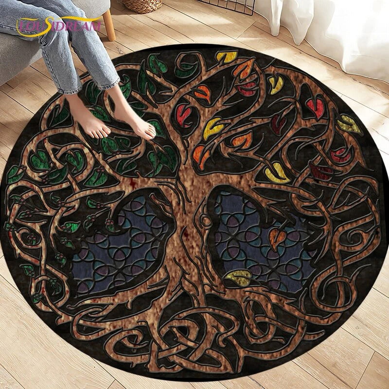 Viking Valknut Yggdrasil Tree of Life Area Rug Round Carpets Rugs for ...