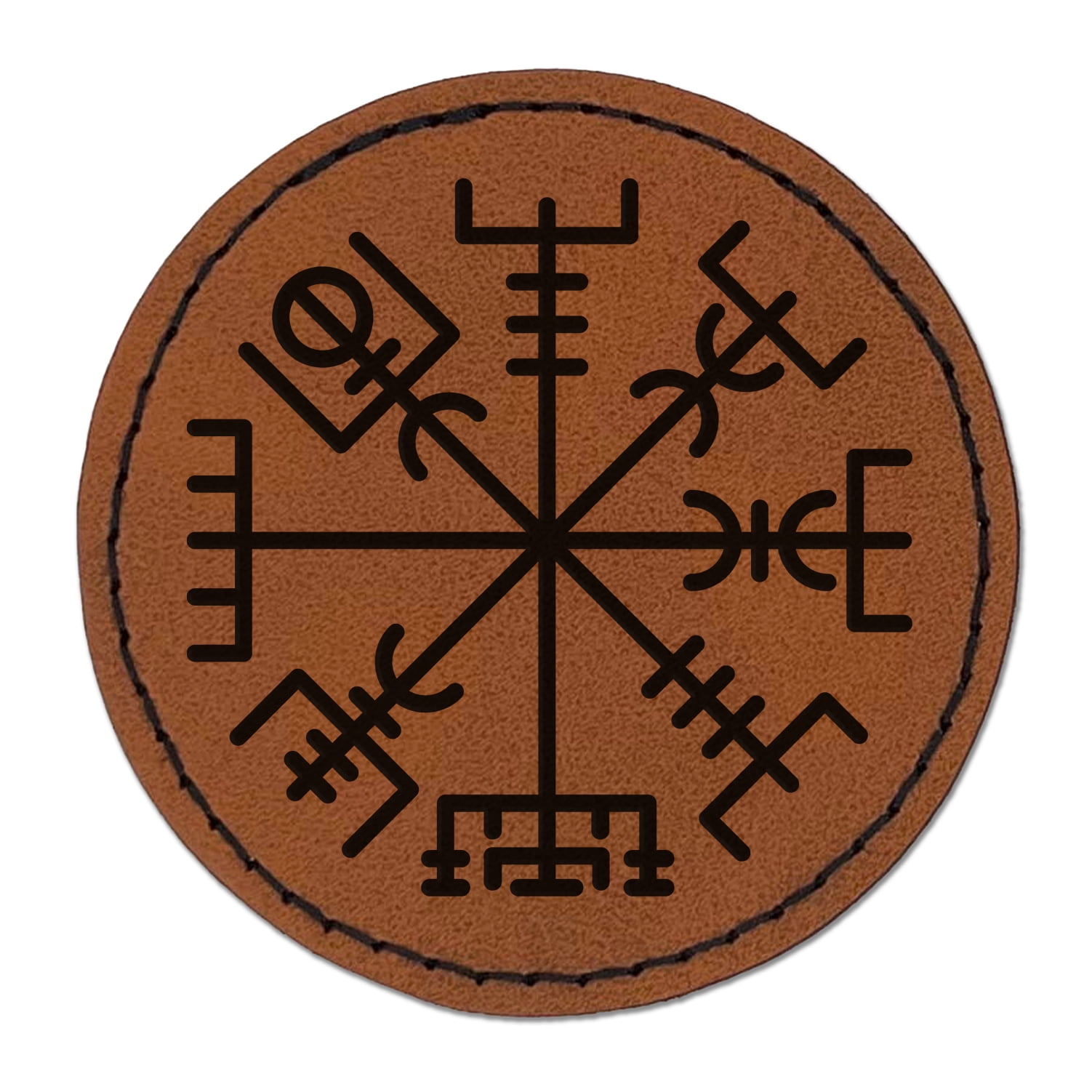 Viking Vegvisir Norse Protection Rune 2.5" Faux Leather Round Engraved ...