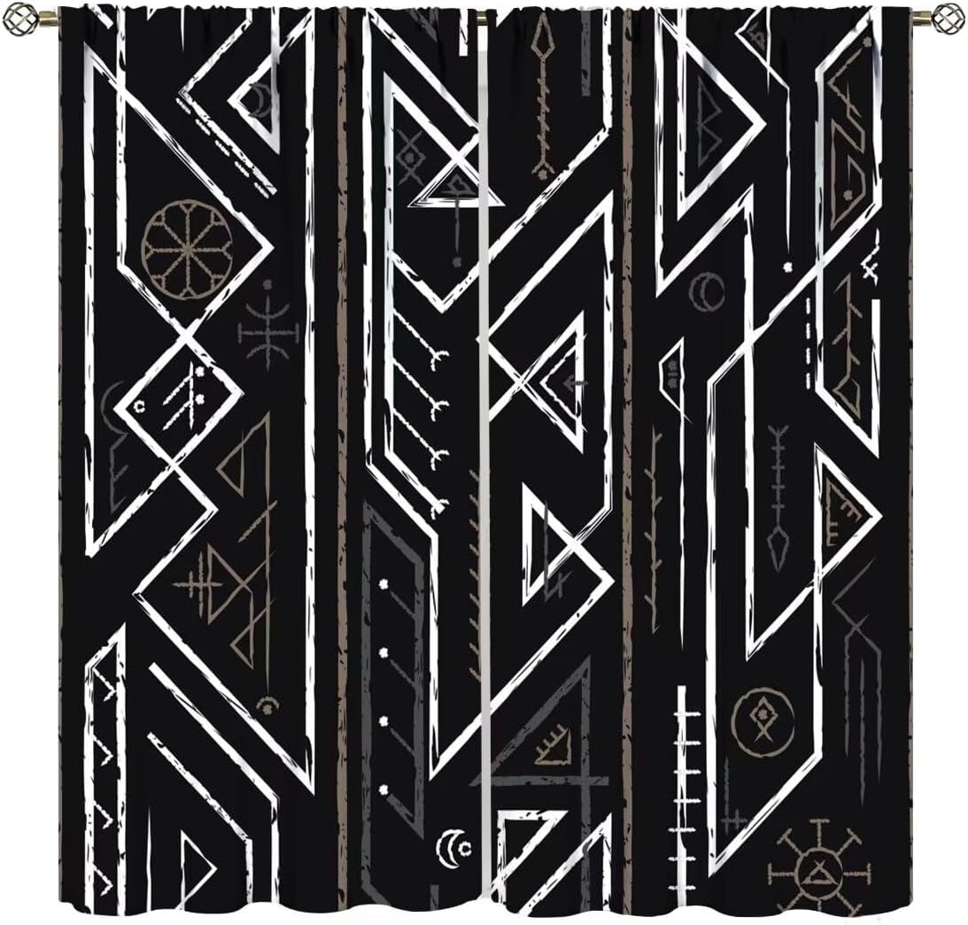 Viking Window Curtains,Black and White Vintage Tribe Mystic Totem ...
