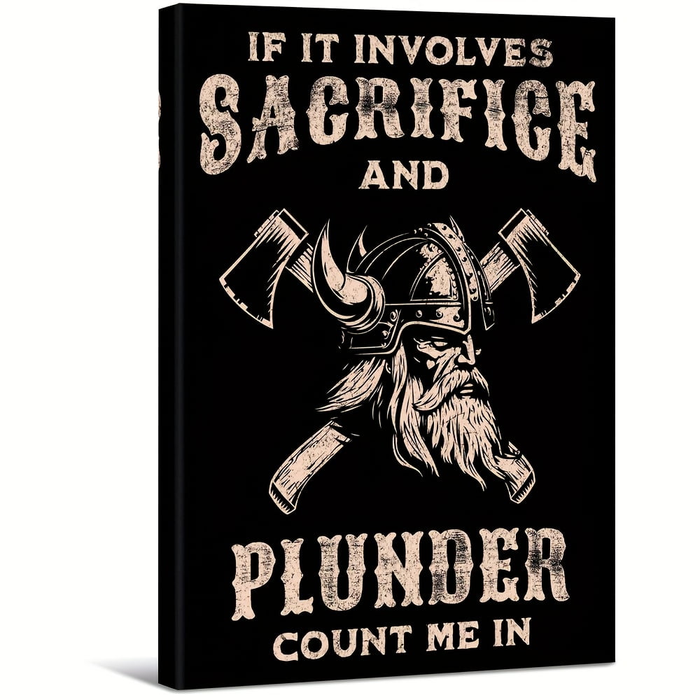 Viking With Hammer And Crossed Axes Large Wooden Framed Wall Art Home ...