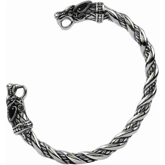 Viking Wolf Fenrir Bangle - Adjustable Stainless Steel Norse ...