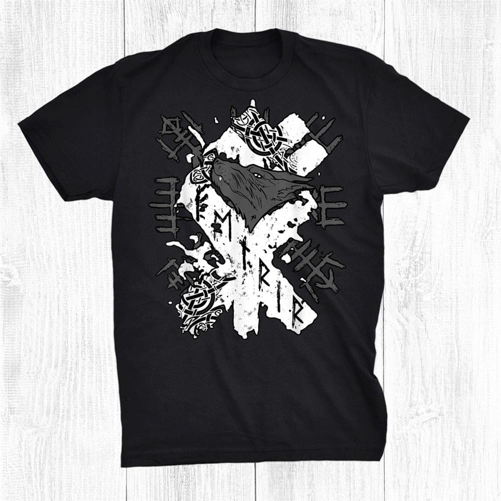 Viking Wolf Rune Fenrir And Vegvisir Runes Symbol Shirt Gift Black Size ...