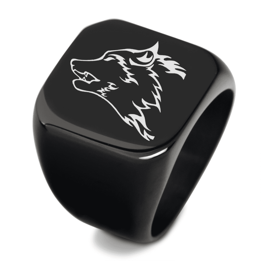 Viking Wolf Signet Ring for Men Women Size 8, Black Dainty Fenrir Wolf ...