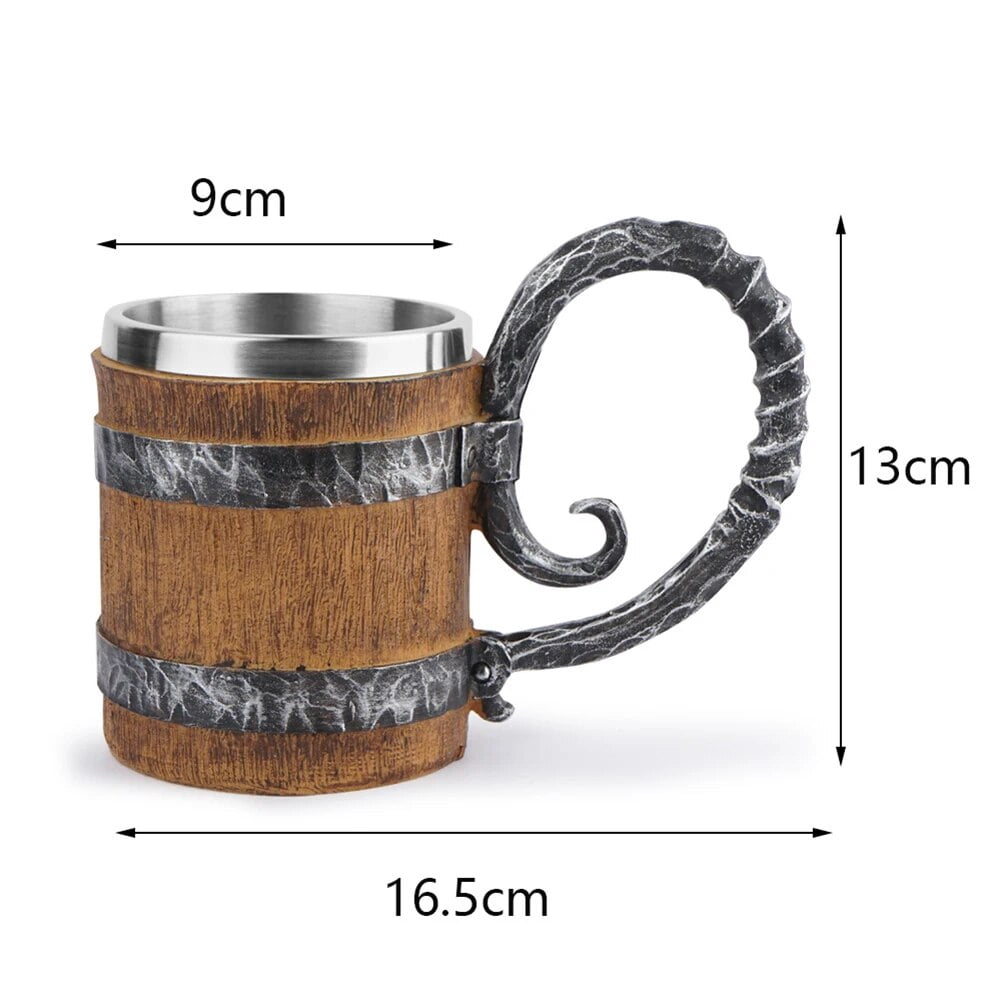 Viking Wood Style Beer Mug Simulation Wooden Barrel Beer Cup Double ...