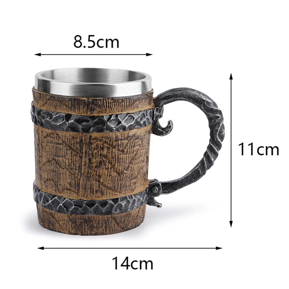 Viking Wood Style Beer Mug Simulation Wooden Barrel Beer Cup Double ...
