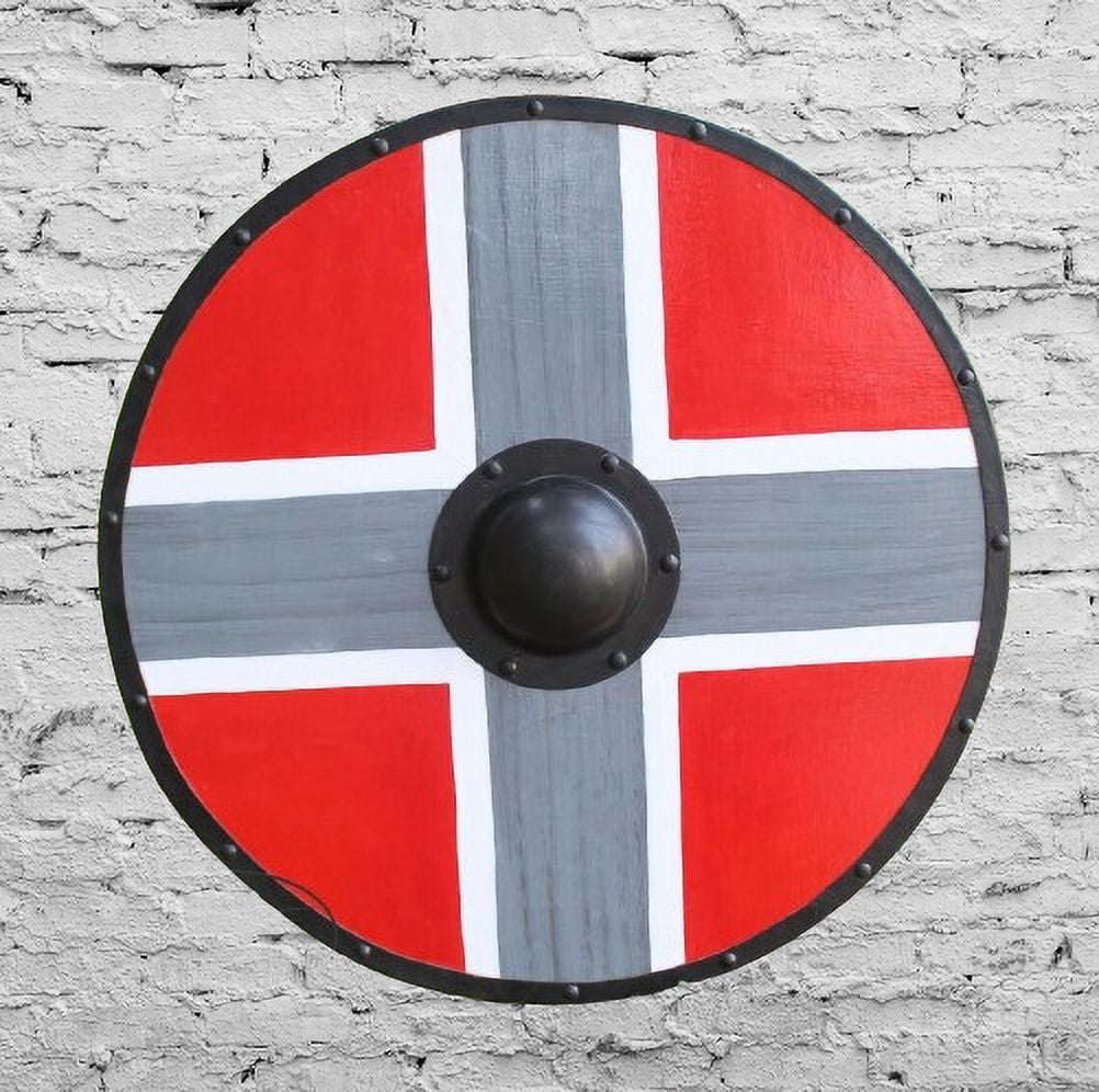 Viking round wooden shield, Medieval shield with metal shield boss ...