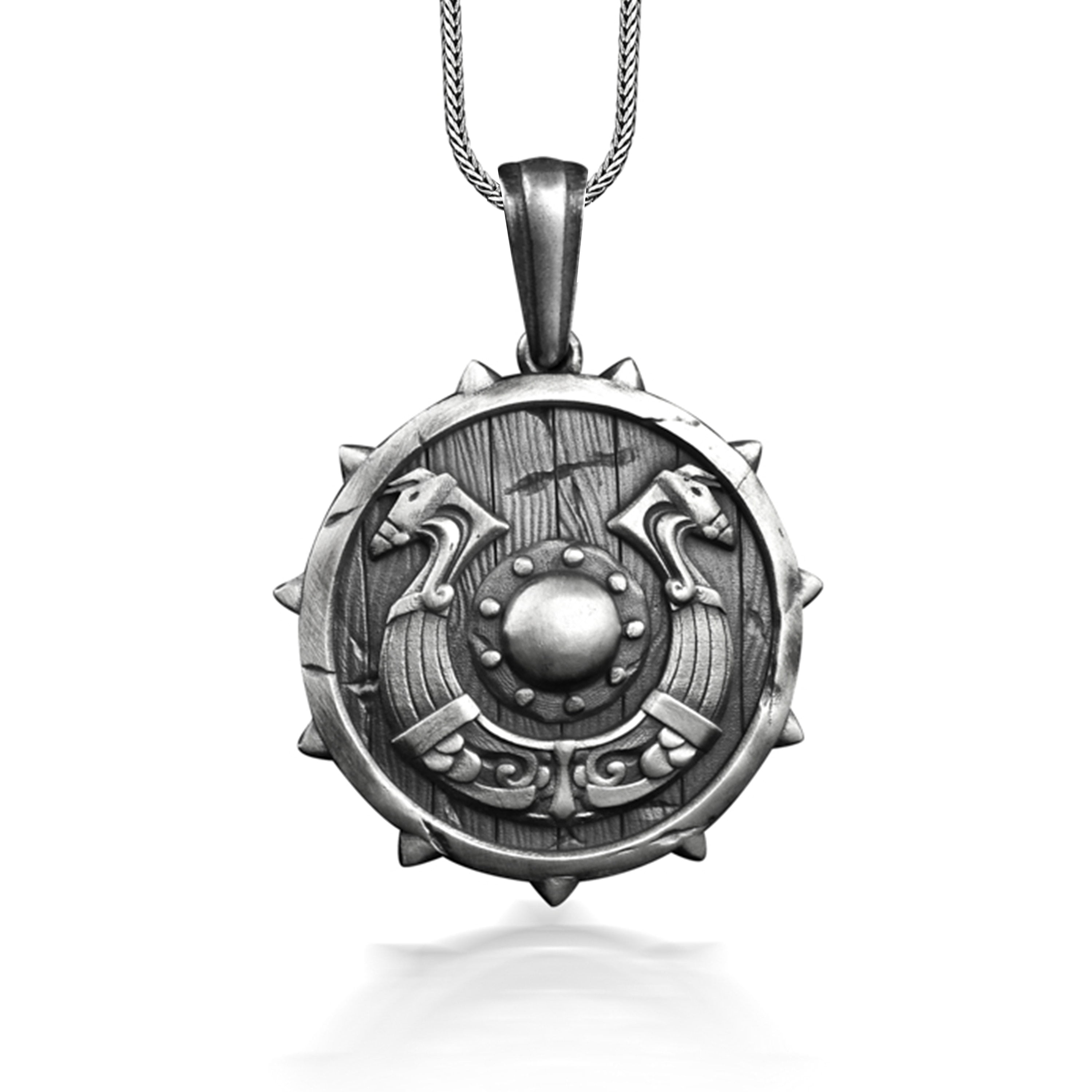 Viking shield with drekar pendant necklace, Viking dragon necklace for ...