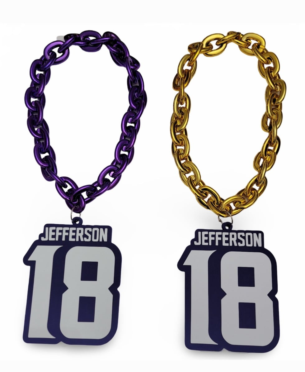 Vikings #18 Justin Jefferson Big Player Chain Necklace – 8x6 3D Logo ...