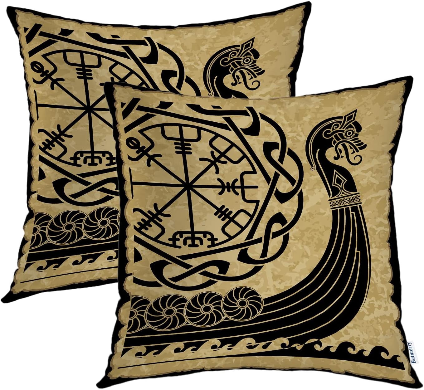 Vikings Ancient Scandinavian Throw Pillow Covers,Warship Boat Old ...