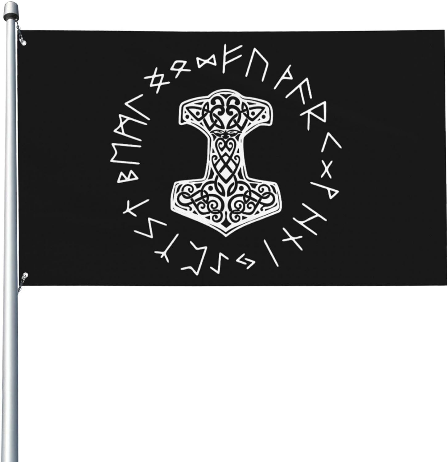 Vikings Mjolnir and Rune Wheel Norse Flag Outdoor Garden Flag Breeze ...