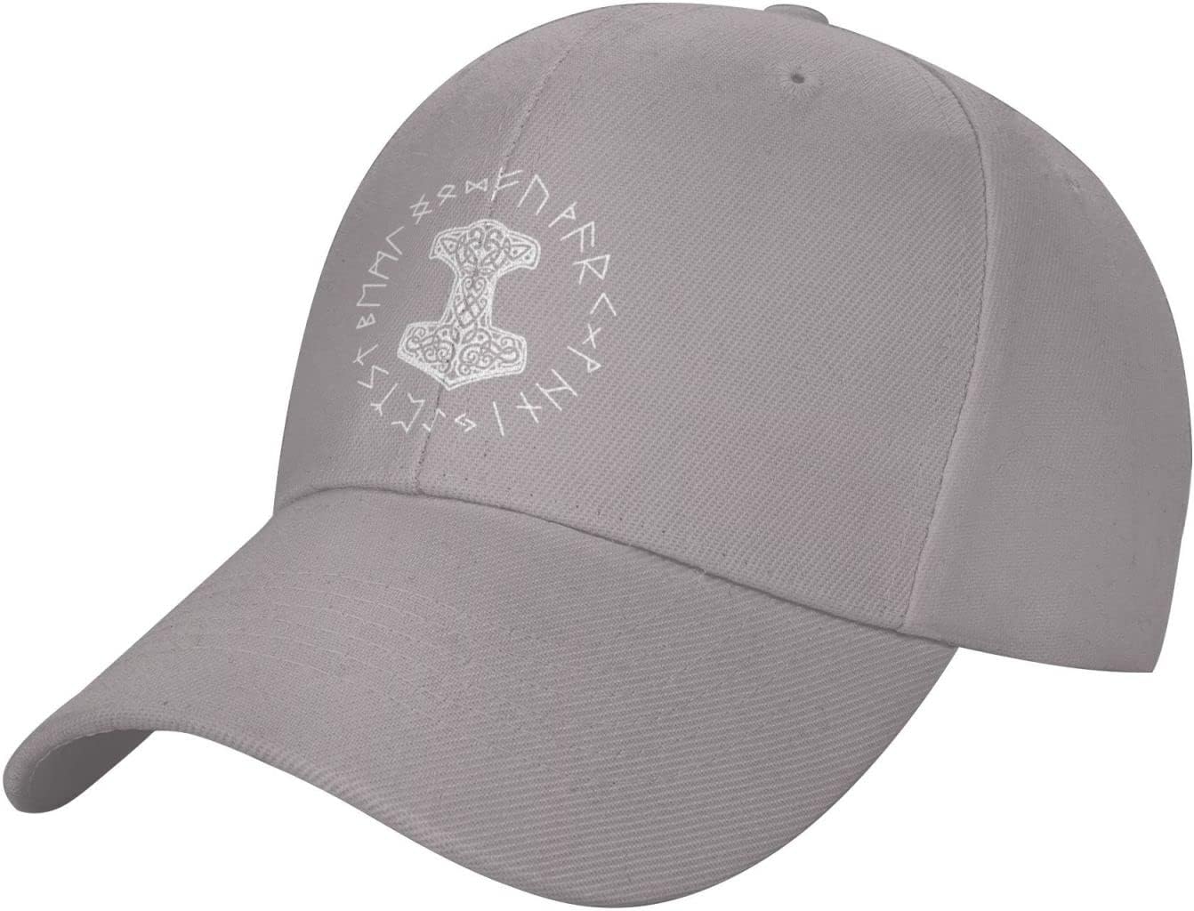 Vikings Mjolnir and Rune Wheel Norse Mythology Symbol Baseball Cap Men ...