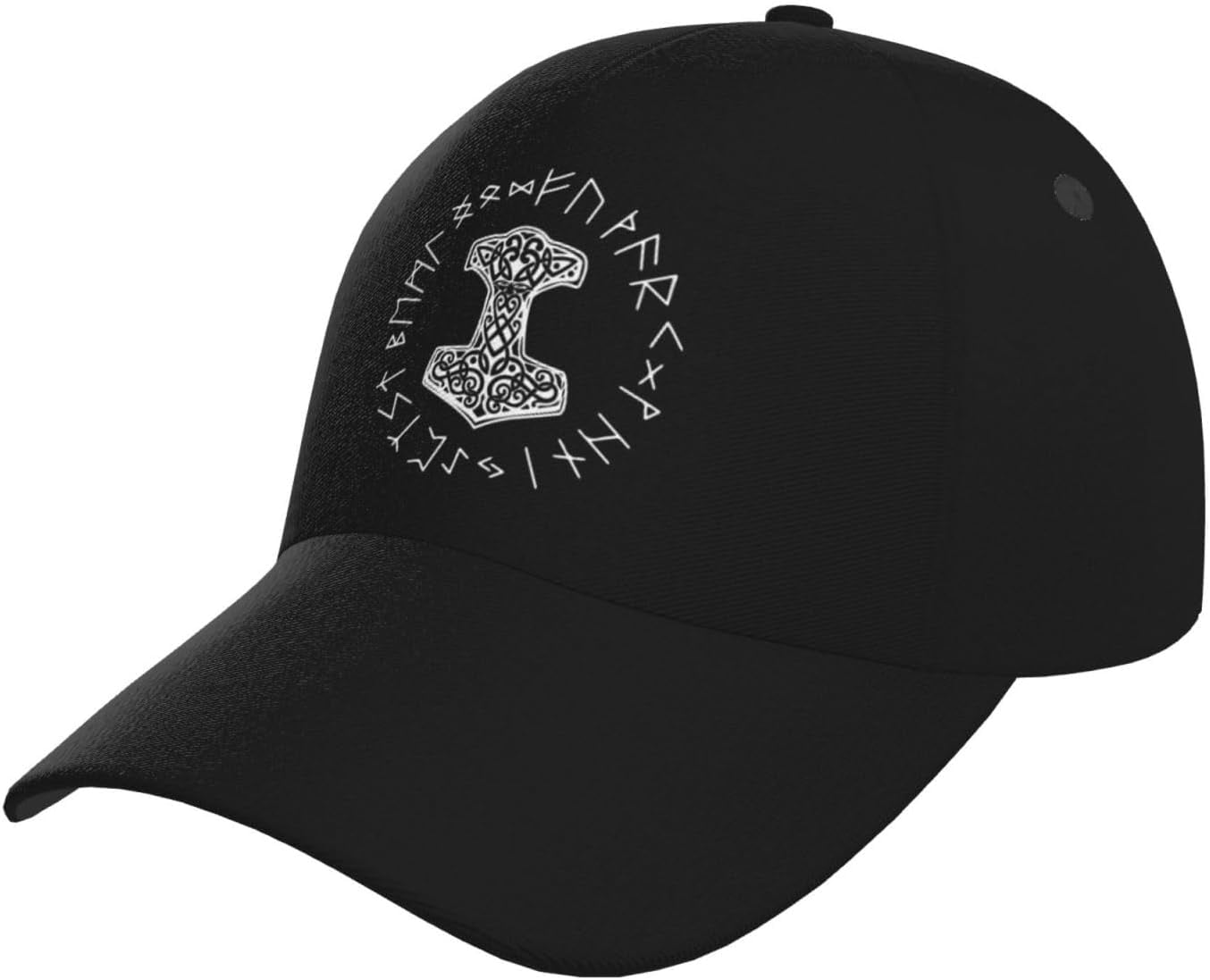 Vikings Mjolnir and Rune Wheel Norse Mythology Symbol Baseball Cap Men ...