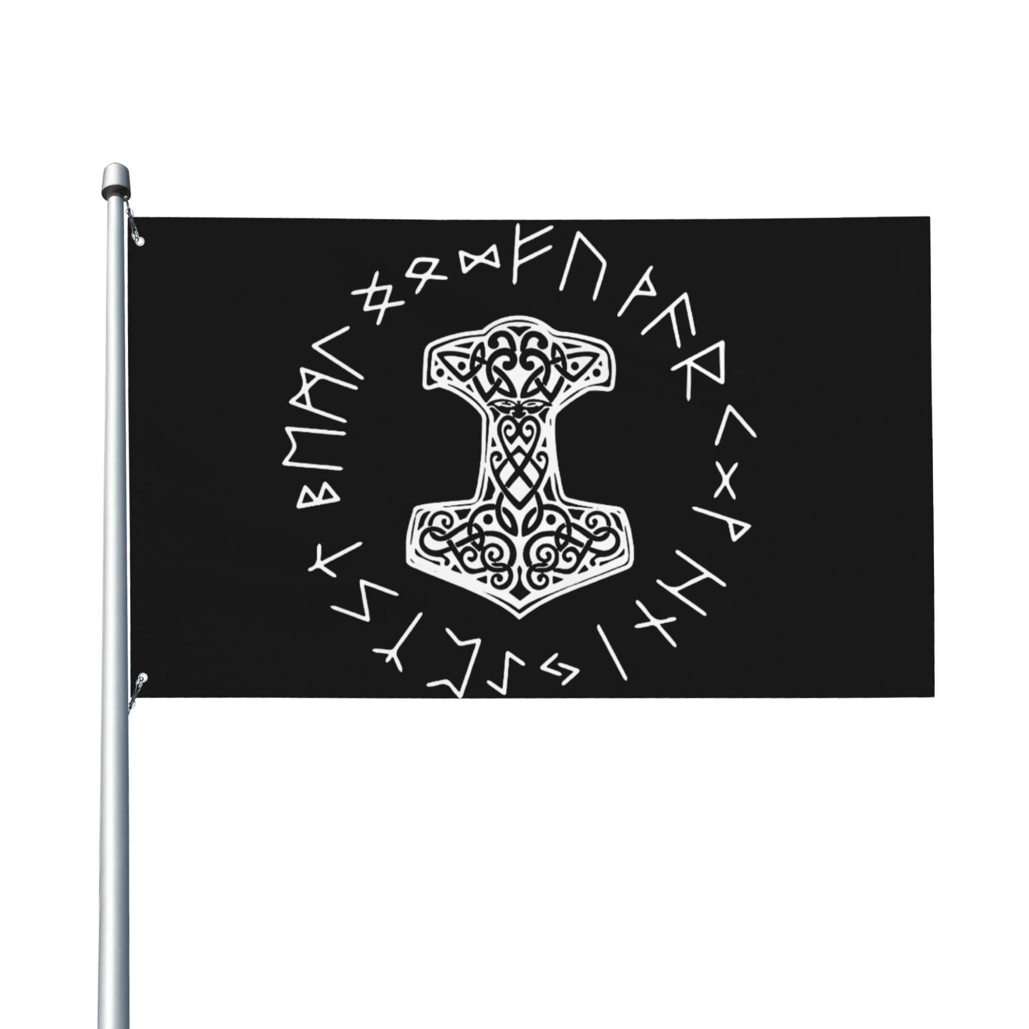 Vikings Mjolnir and Rune Wheel Norse Mythology Symbol Flag Home Garden ...