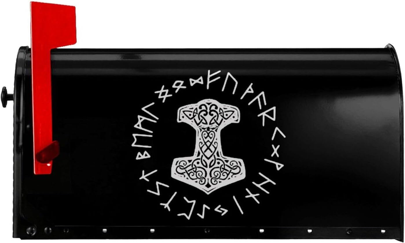 Vikings Mjolnir and Rune Wheel Norse Mythology Symbol Mailbox Cover ...