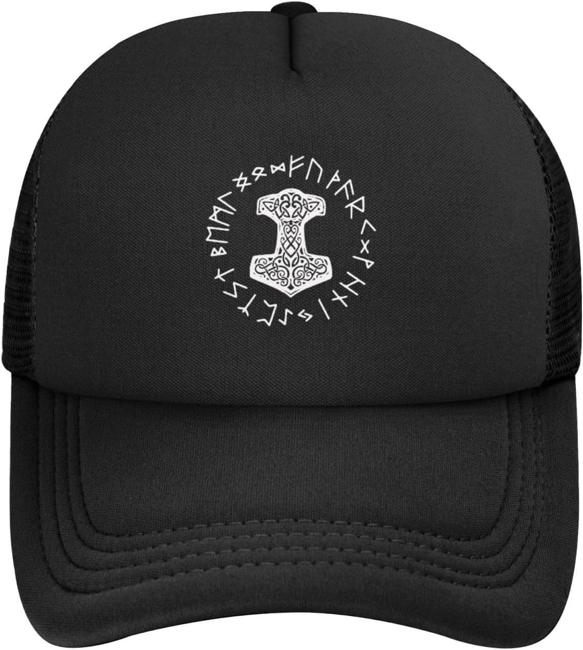 Vikings Mjolnir and Rune Wheel Norse Mythology Symbol Mesh Baseball Cap ...
