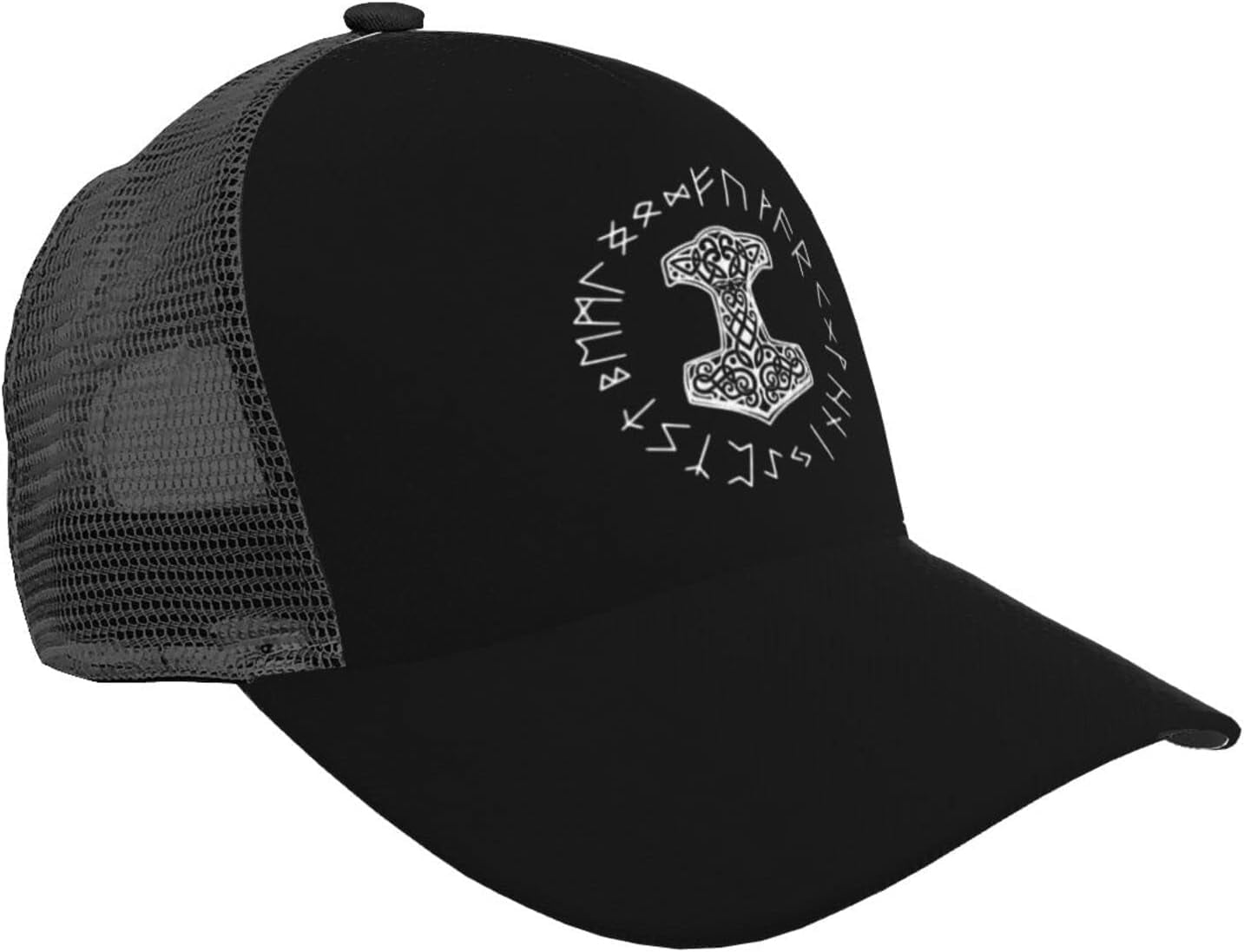 Vikings Mjolnir and Rune Wheel Norse Mythology Symbol Trucker Hat ...