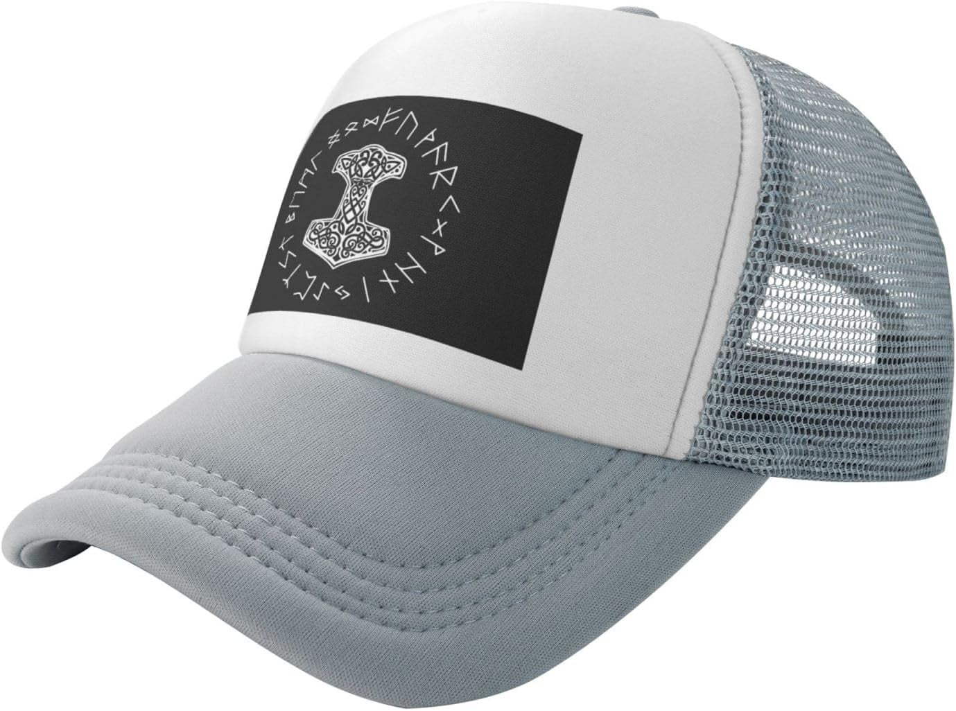 Vikings Mjolnir and Rune Wheel Norse Mythology Symbol Trucker Hat ...