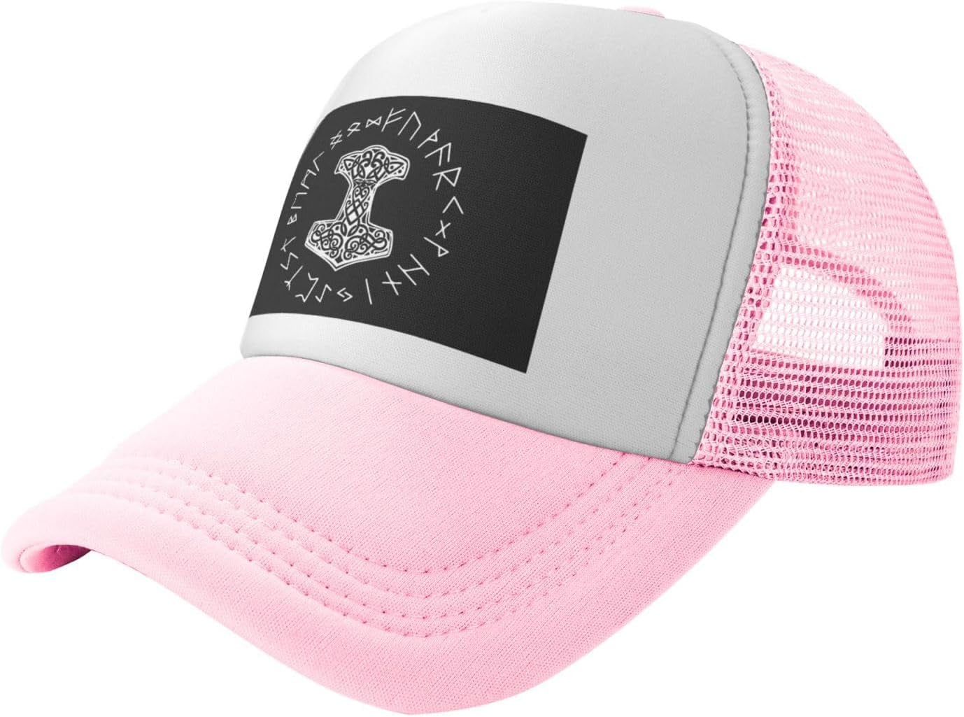 Vikings Mjolnir and Rune Wheel Norse Mythology Symbol Trucker Hat ...