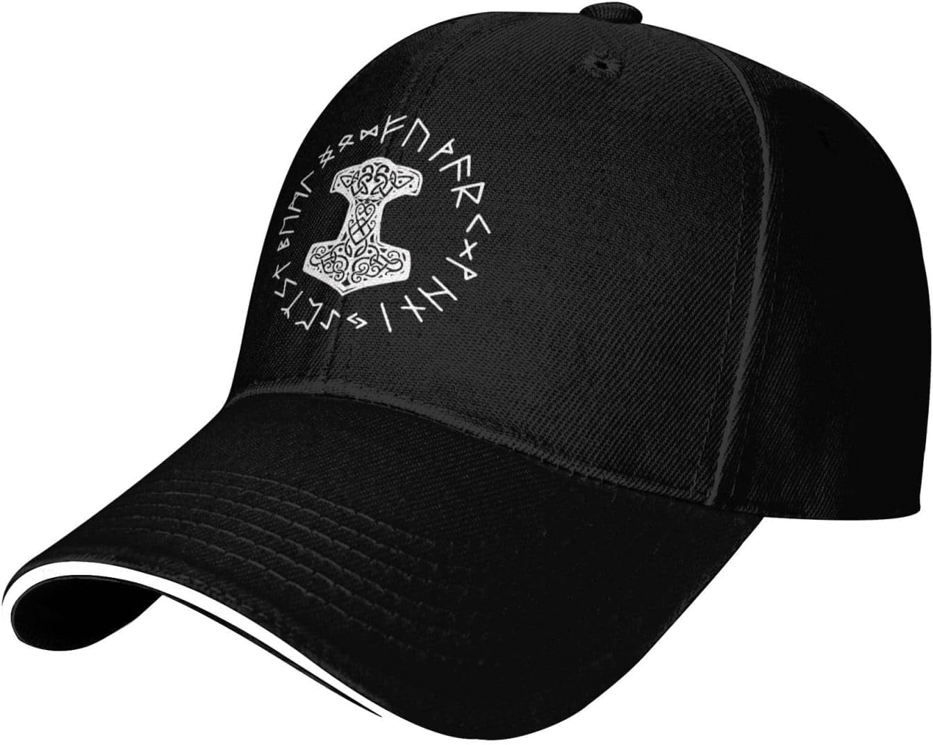 Vikings Mjolnir and Rune Wheel Norse Mythology Symbol Trucker hat ...