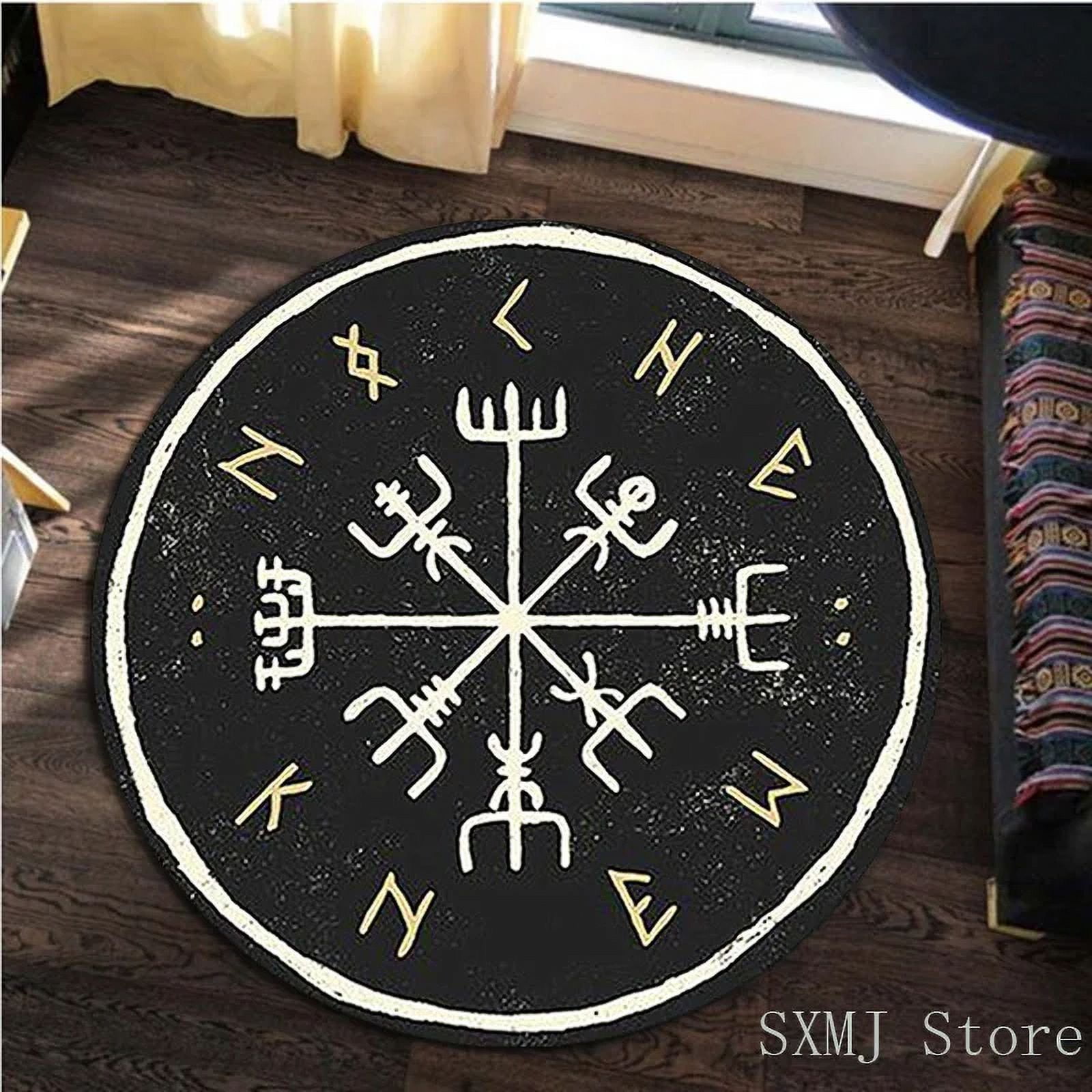 Vikings Rune Symbol Round Rug Area Carpet SideTable Floor Mats Sofa ...