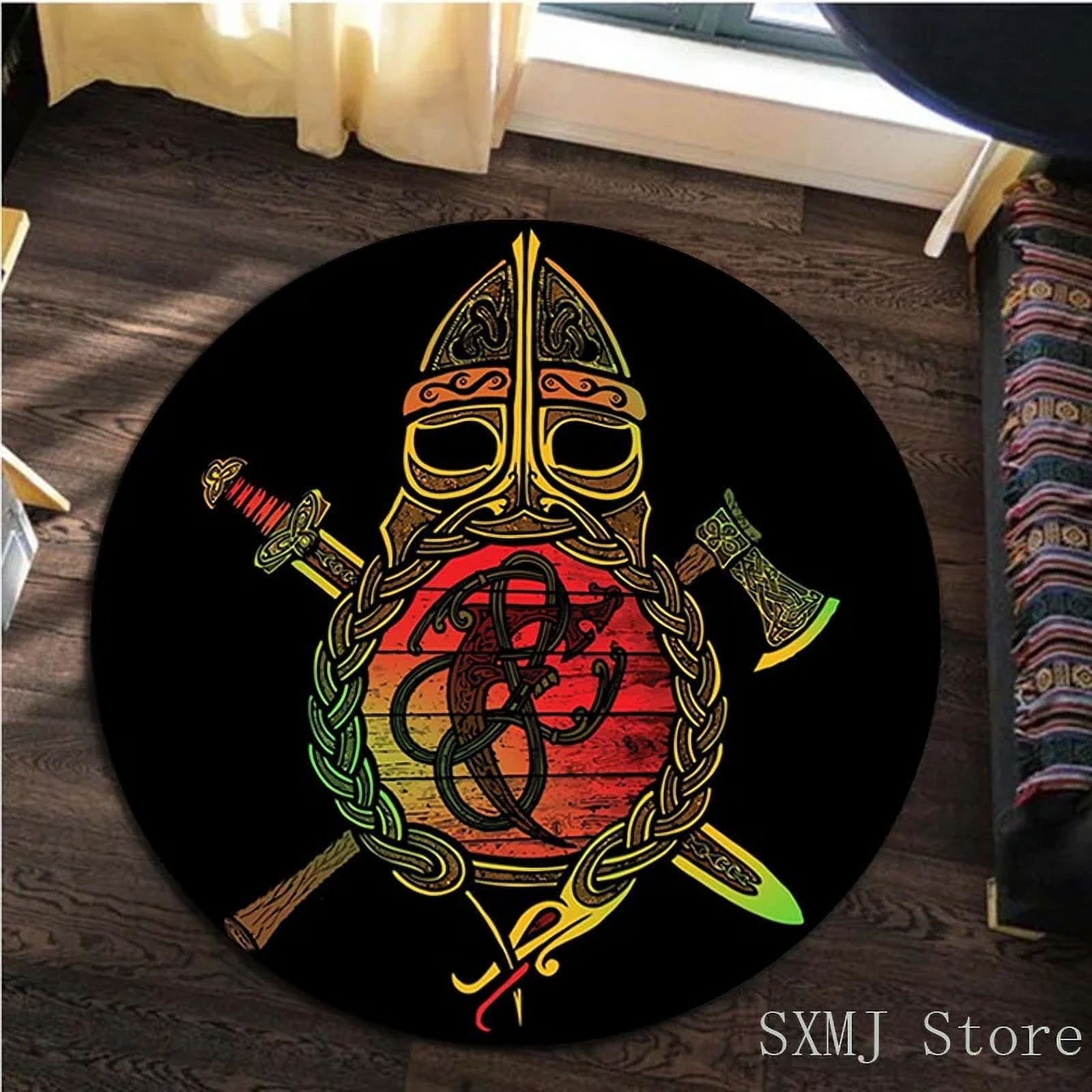 Vikings Rune Symbol Round Rug Area Carpet SideTable Floor Mats Sofa ...