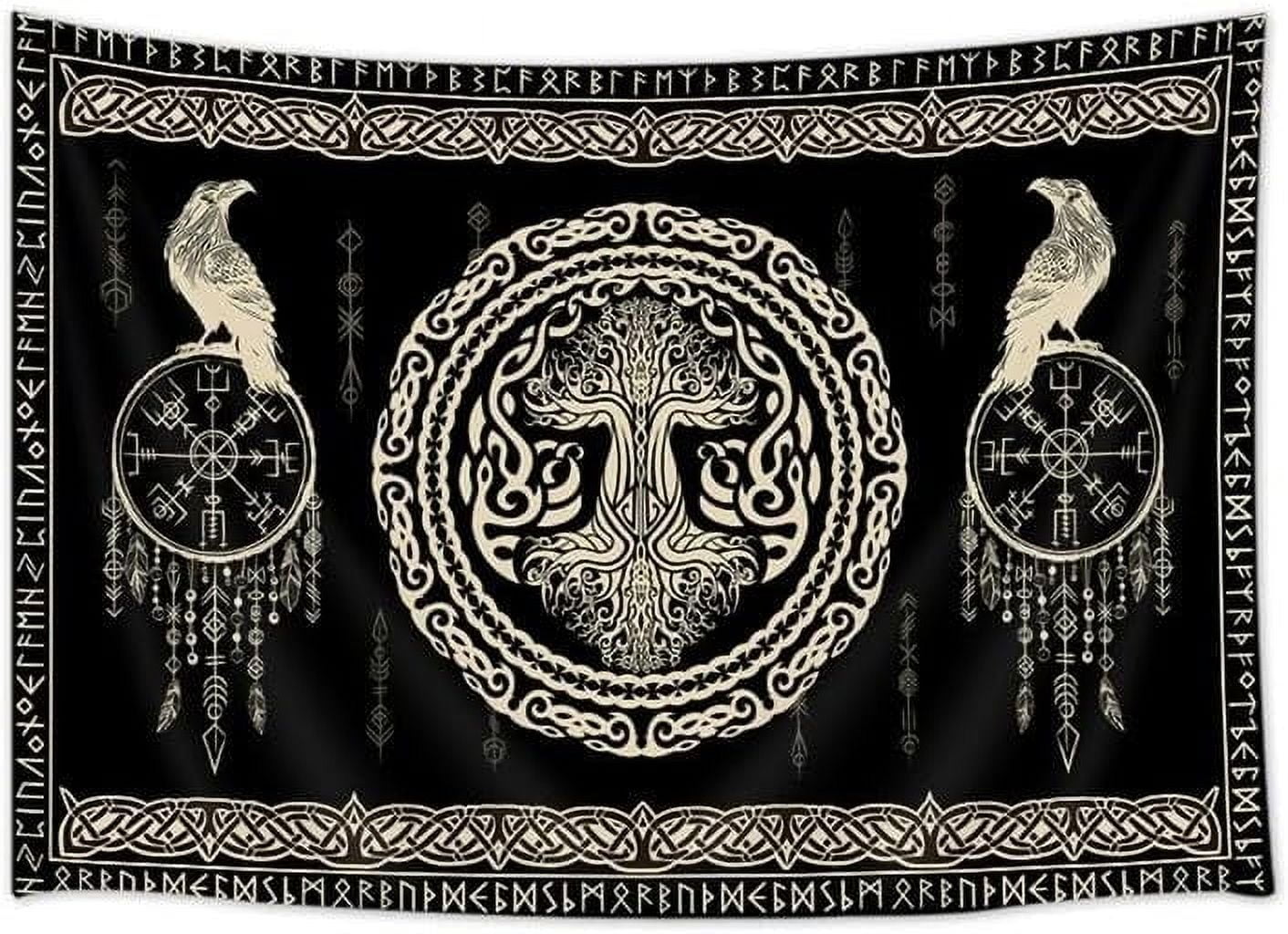 Vikings Tapestry,Black and White Tree of Life Bird of Wisdom Celtic ...
