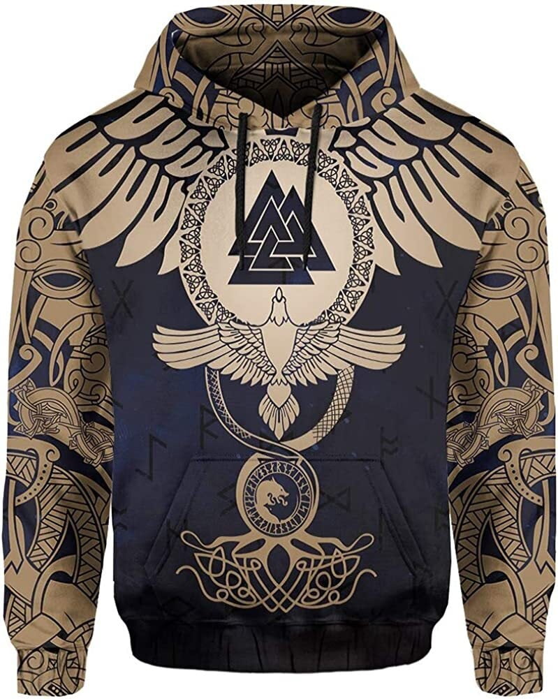 Vikings Unisex Norse Mythology Celtic Knot Fenrir Wolf Hoodie, 3D Printed Raven Harajuku Tattoo ...