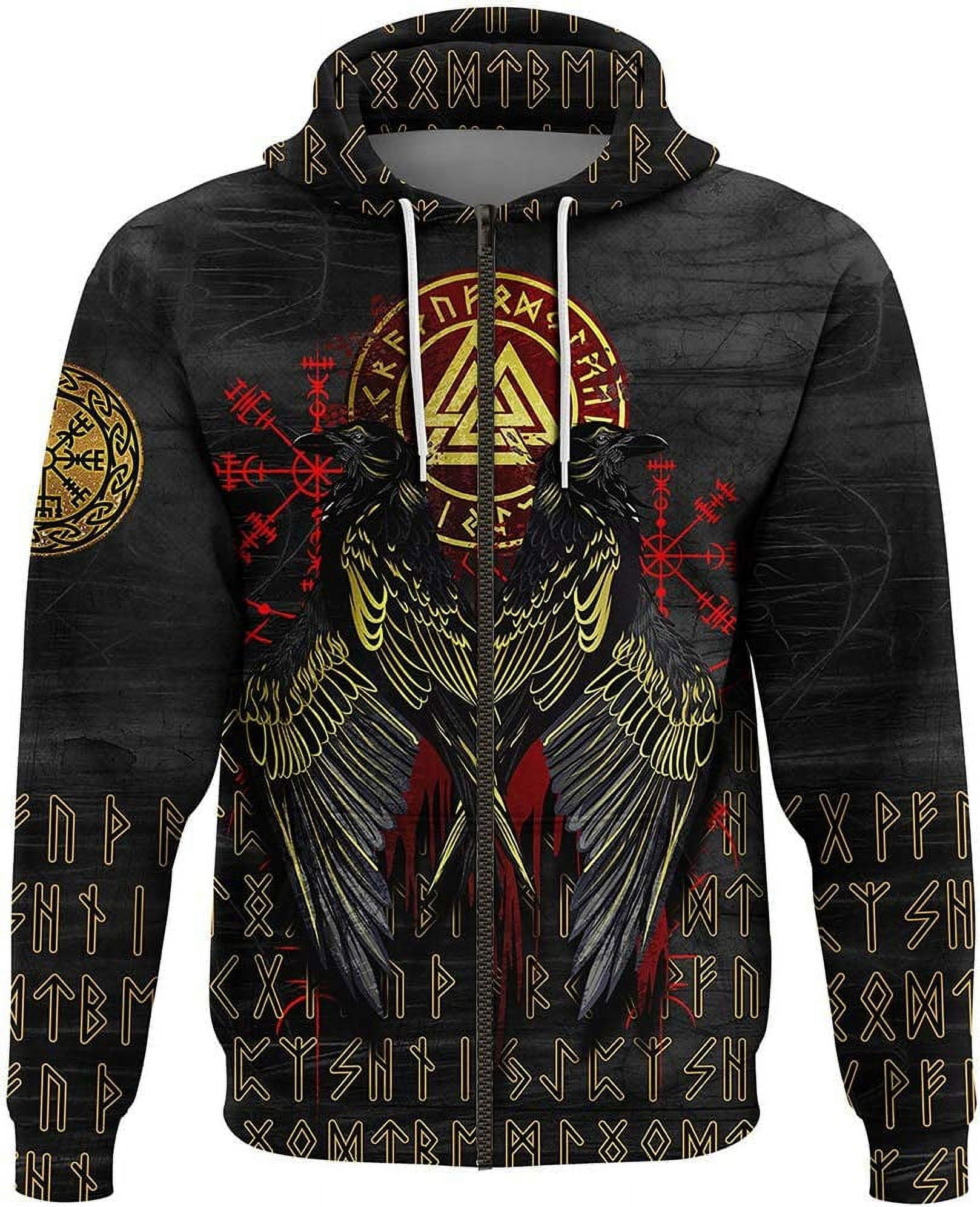 Vikings Valknut And Crows Tattoo Hoodie, Norse Mythology 3D Print Unisex Harajuku Streetwear ...