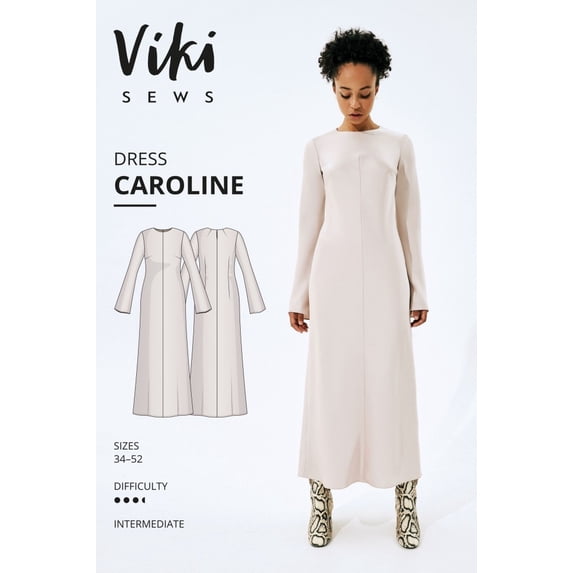 Vikisews Sewing Pattern Caroline Dress Women UK 4-22 Dresses - Walmart.com