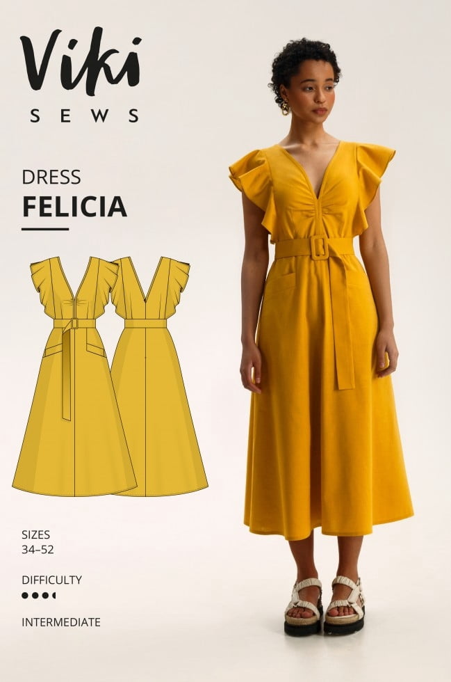 Vikisews Sewing Pattern Felicia Dress Women UK 4-22 Dresses - Walmart.com