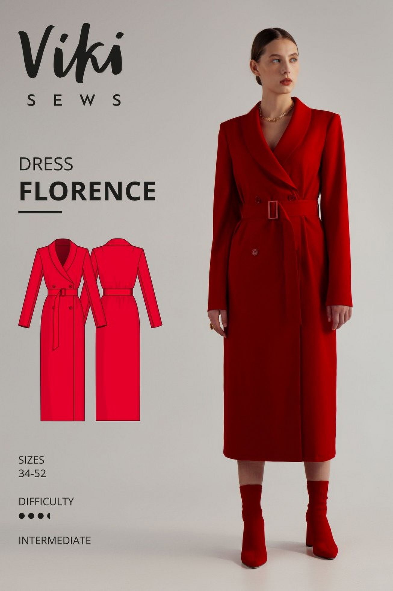 Vikisews Sewing Pattern Florence Dress Women UK 4-22 Dresses - Walmart.com