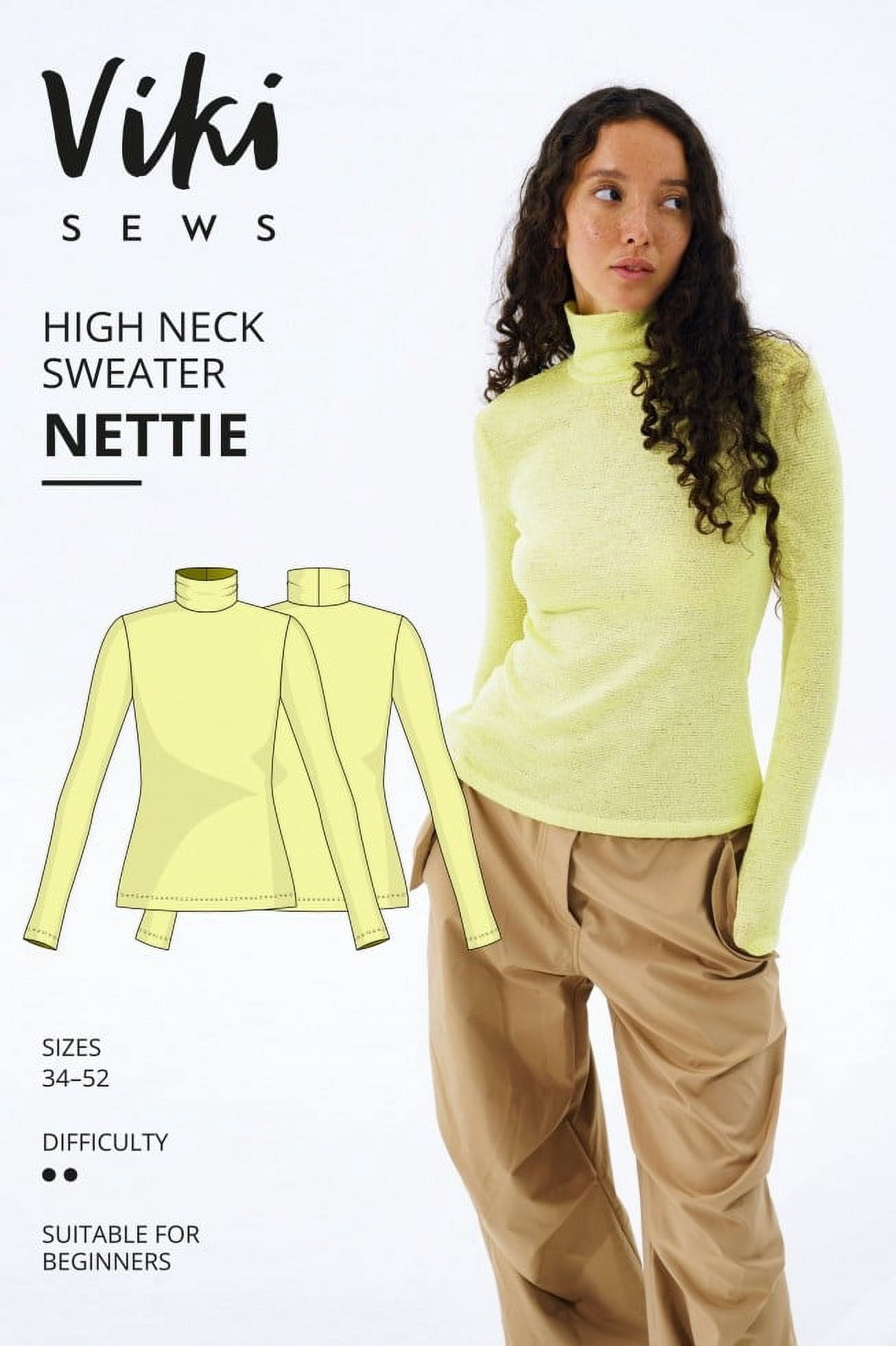 Vikisews Sewing Pattern Nettie High Neck Sweater Women UK 4-22 Tops ...